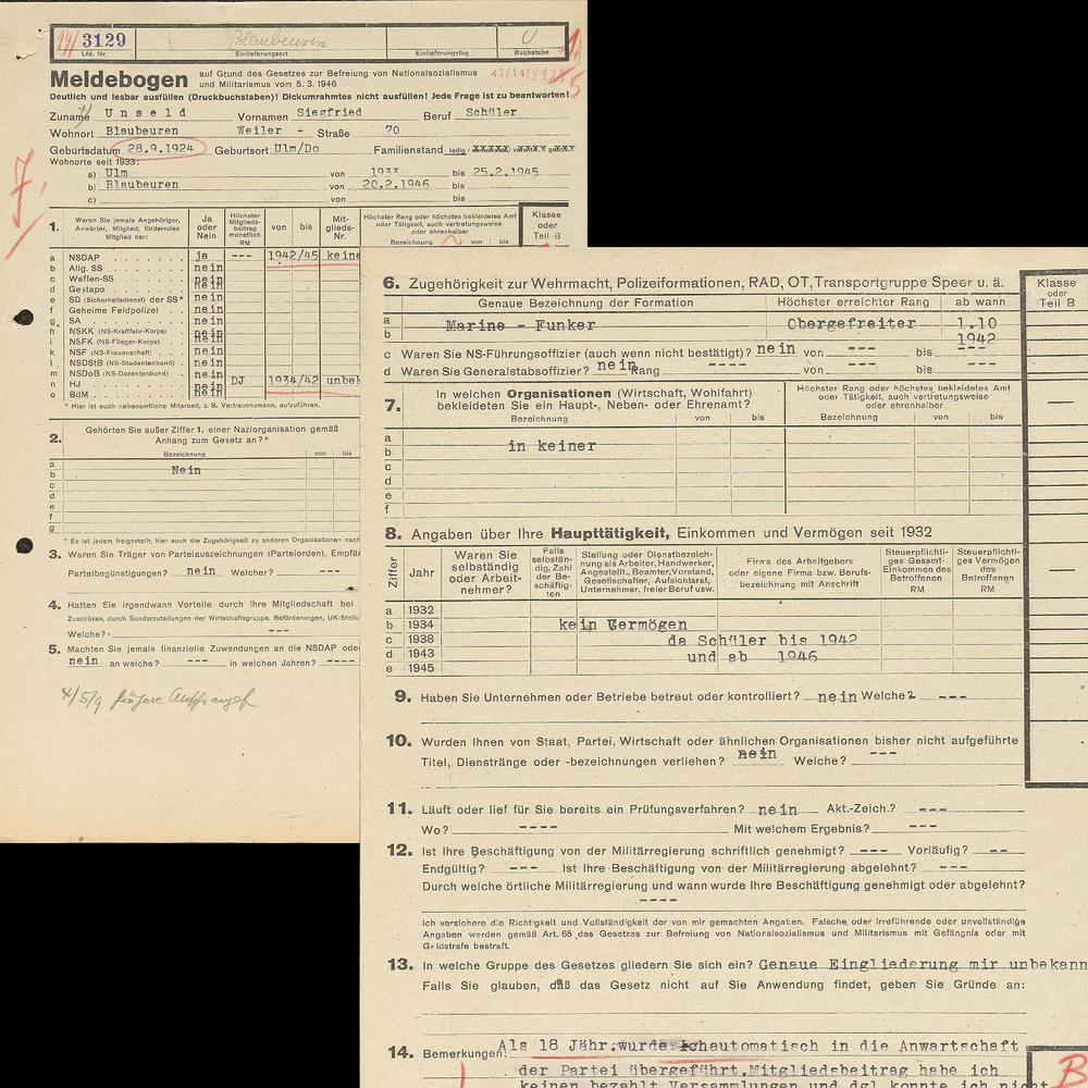 Siegfried Unseld: Das Immatrikulationsgesuch an die Universität ...