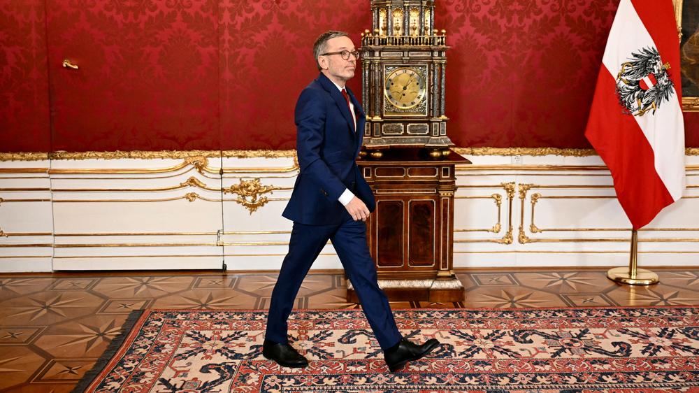 Österreich: FPÖ-Chef Herbert Kickl am Montag im Präsidentenpalast: Er will die EU-Institutionen schwächen.
